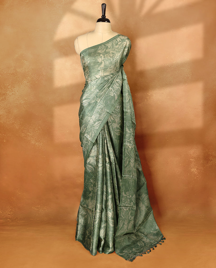 Pastel pista green colour pure tussar silk light weight saree with ful