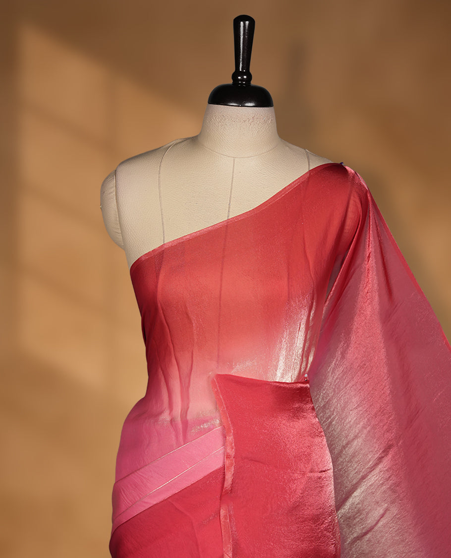 Brick red Colour Soft Shine Fendy Chiffon Saree, with plain body with