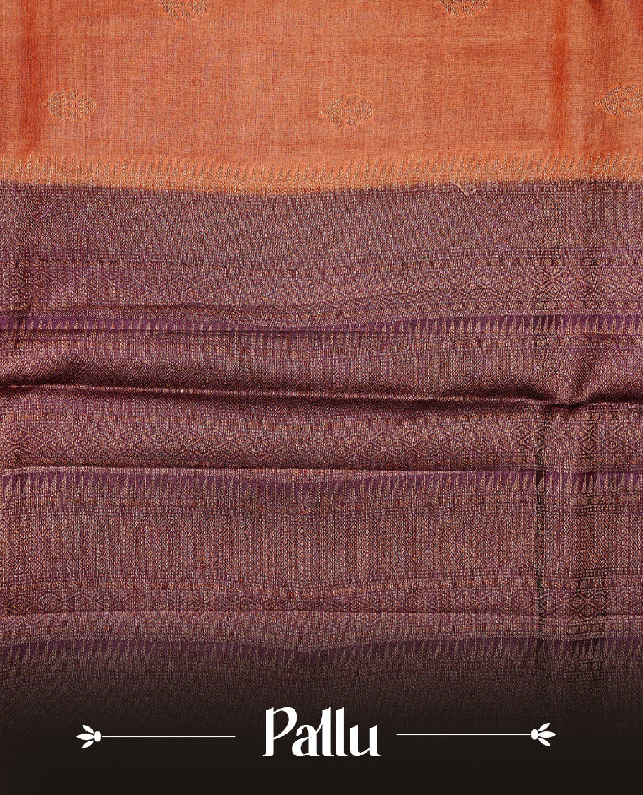 Orange colour Pure Banaras Tussar silk saree Featuring Gold zari butta