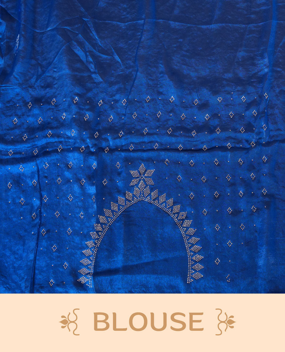 Royal Blue colour chiffon designer saree, featuring delicate scattered