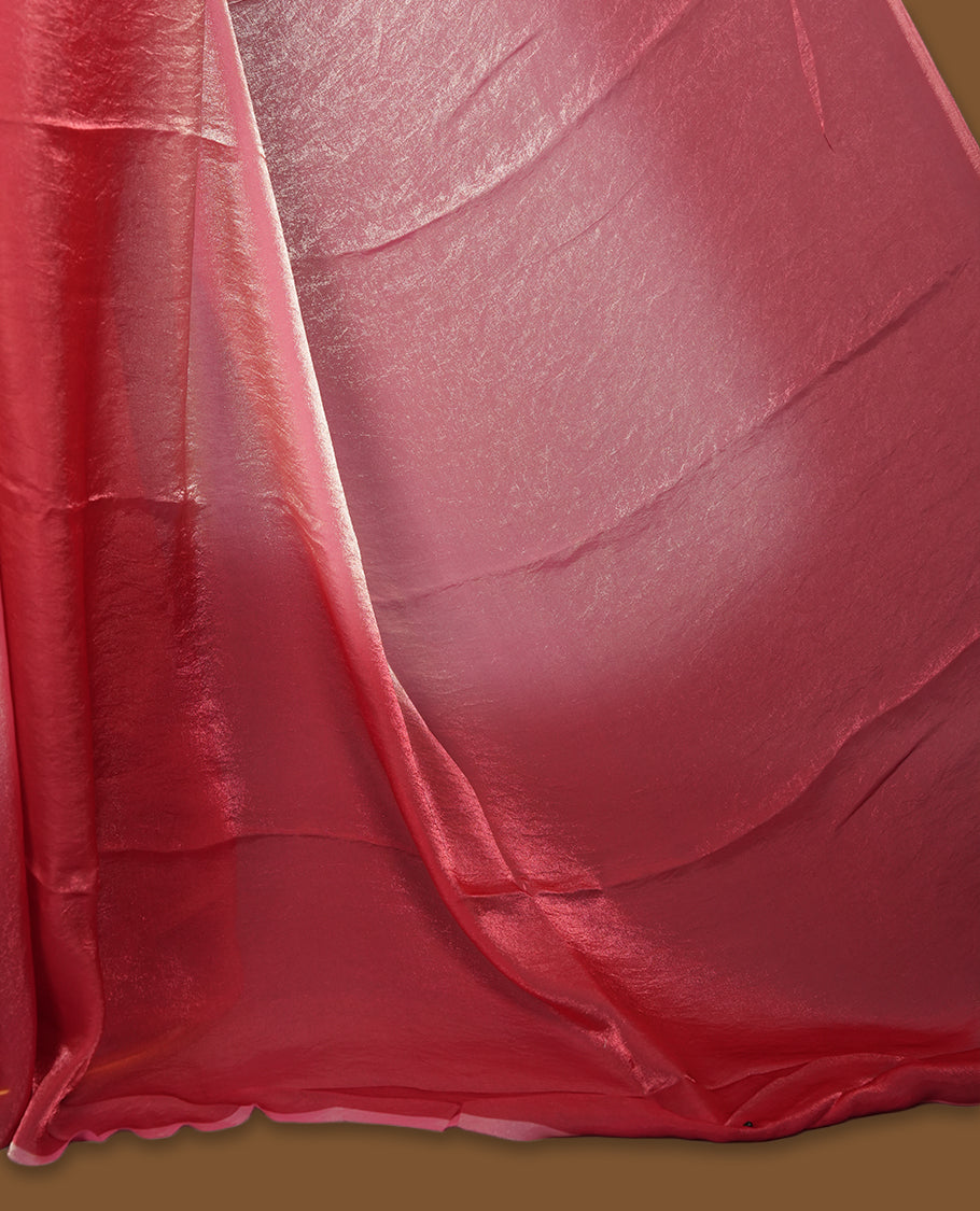 Brick red Colour Soft Shine Fendy Chiffon Saree, with plain body with