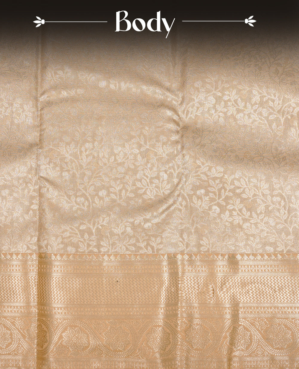 Golden Cream colour Semi Tissue silk saree featuring Gold zari kodi pa